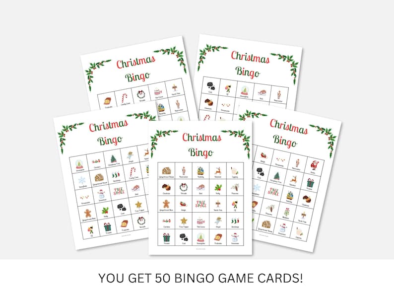 50 Christmas Bingo Cards | Printable Bingo Cards | Printable Bingo Game ...
