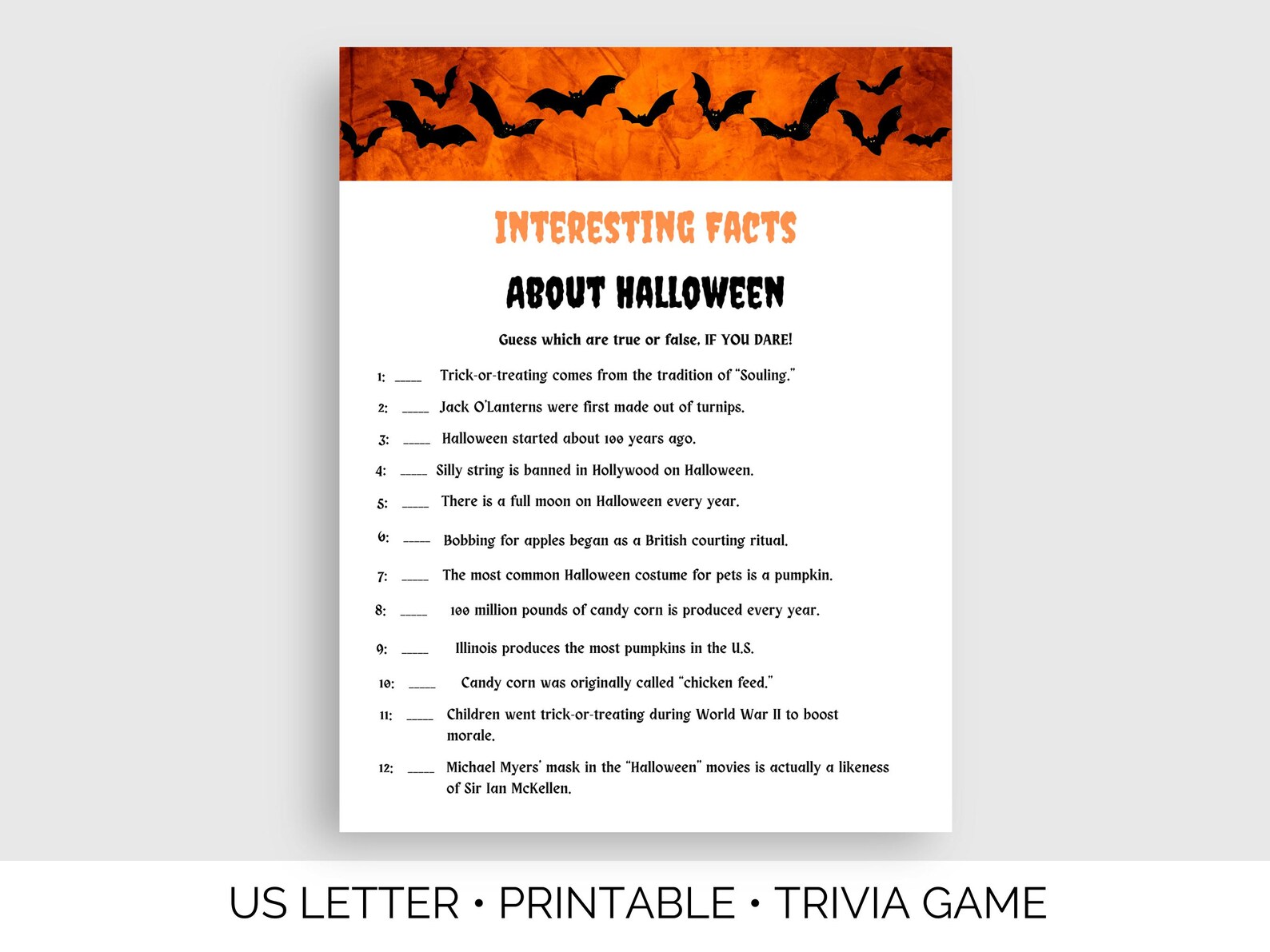 Halloween Trivia Game | Printable Trivia Game | October Trivia ...