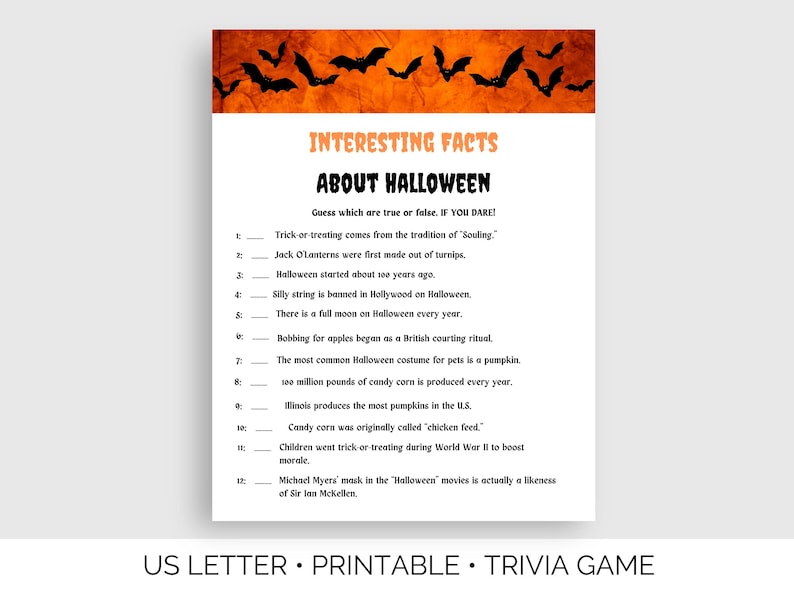 Halloween Trivia Game | Printable Trivia Game | October Trivia ...