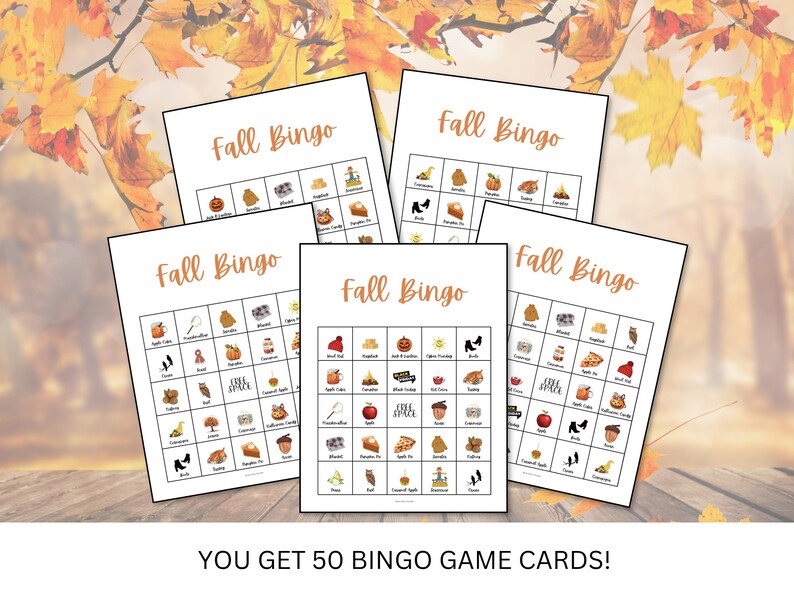 50 Fall Bingo Cards | Printable Bingo Cards | Printable Bingo Game ...
