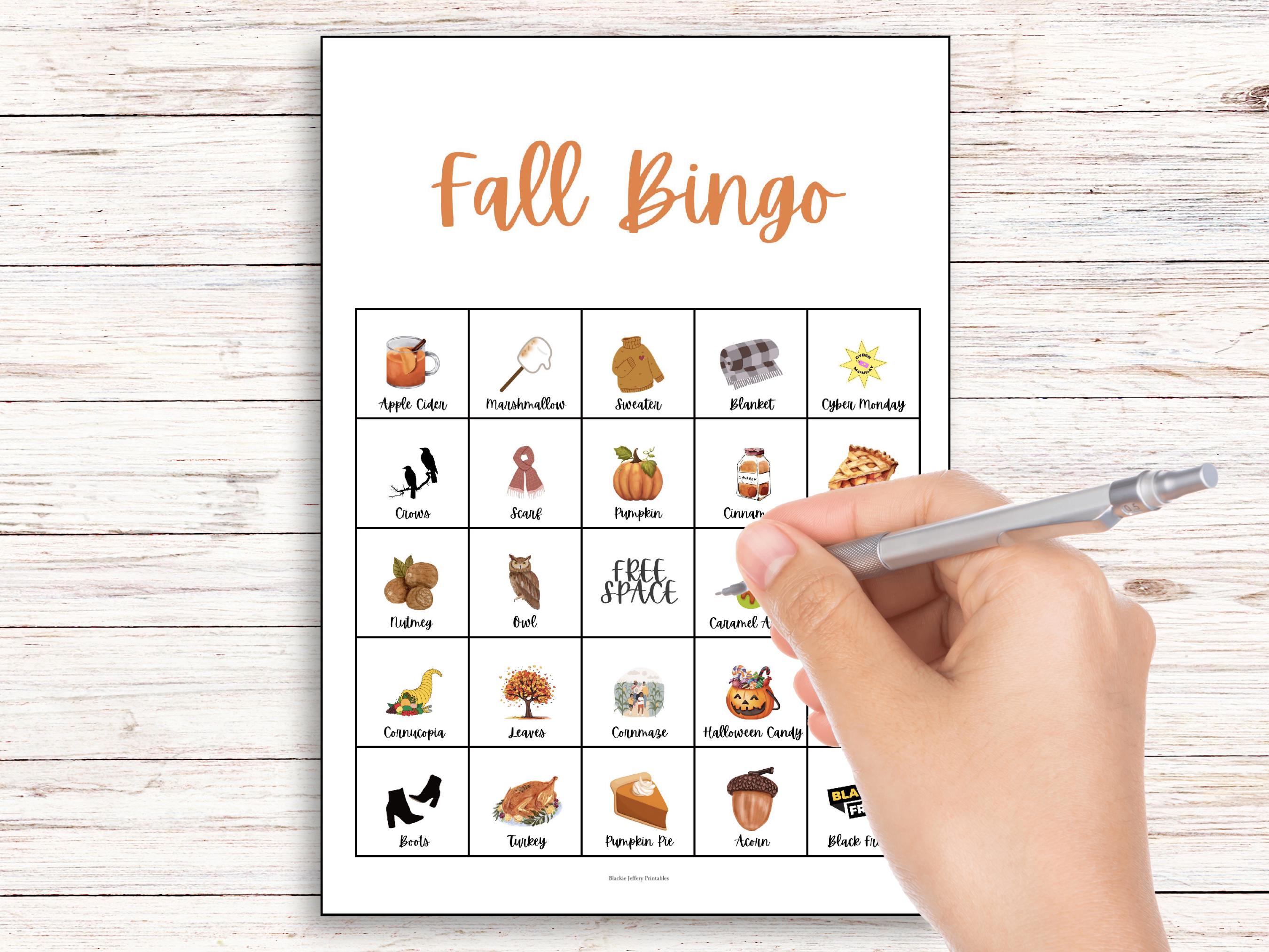 50 Fall Bingo Cards | Printable Bingo Cards | Printable Bingo Game ...