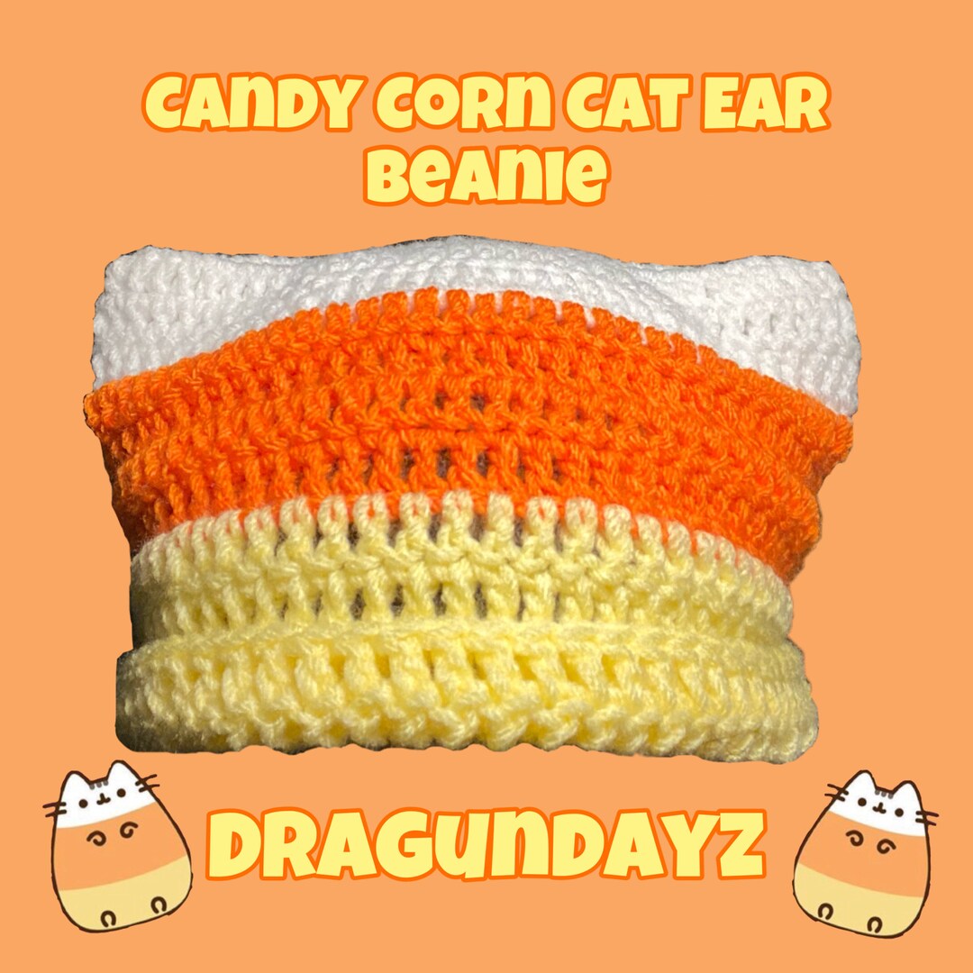 Candy Corn Cat Ear Beanie Halloween Kitty Ear Hat - Etsy