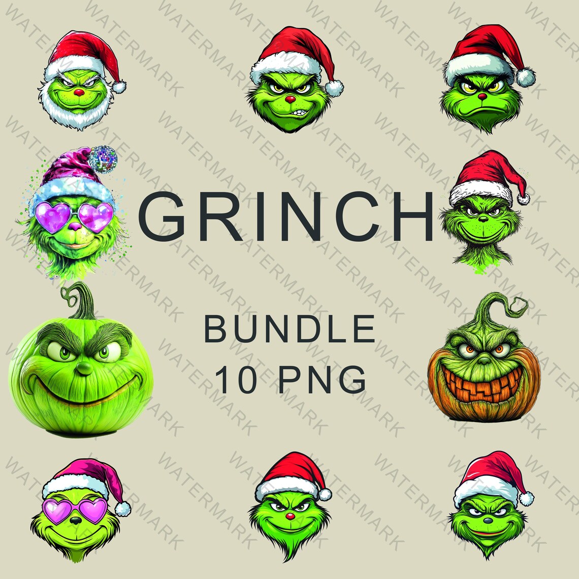 Grinch Face PNG Bundle - Christmas Clipart (instant Download) - Etsy