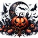 Gothic Pumpkin Png, Halloween Clip Art, Black and Orange Png, Transparent Background, Skulls and ...