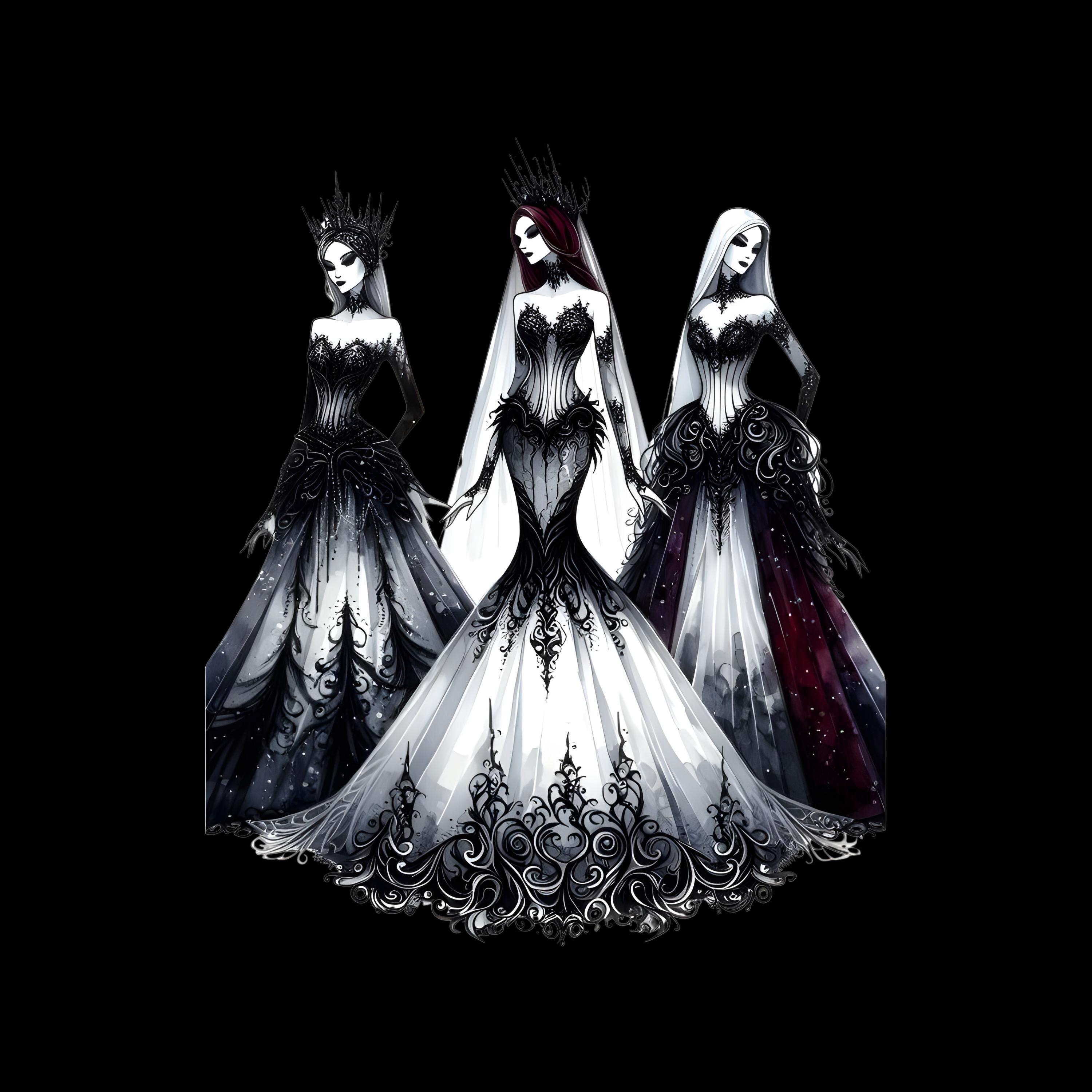 Gothic Wedding Dress Clip Art, Mermaid Style, Occult Fashion, Dark ...