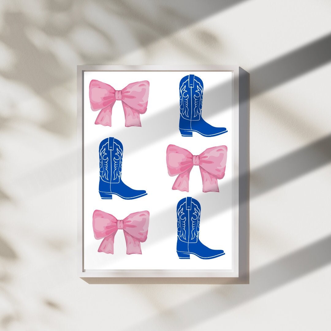 Boots or Bows Gender Reveal Printable - Blue & Pink Nursery Decor - Etsy