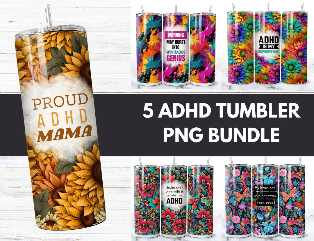 ADHD Bundle 20 Oz Skinny Tumbler PNG, Tumbler Bundle Downloads, ADHD ...