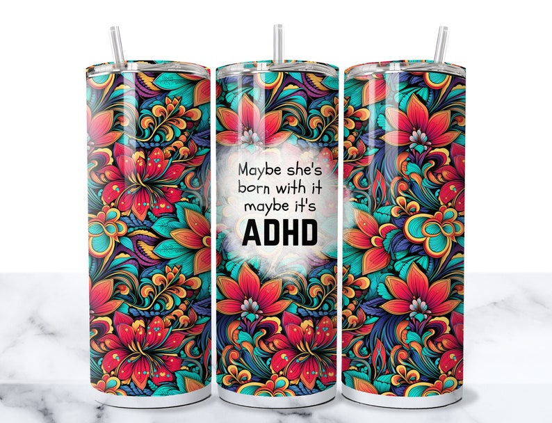 ADHD Awareness 20 Oz Skinny Tumbler PNG Neon Floral - Etsy