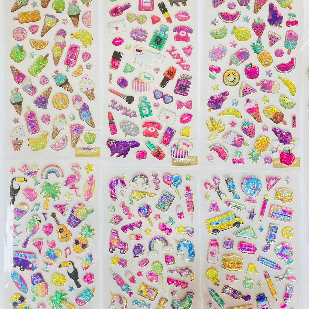 Kawaii Glitter Epoxy 3D Stickers, Crystal Holographic Resin Gel ...