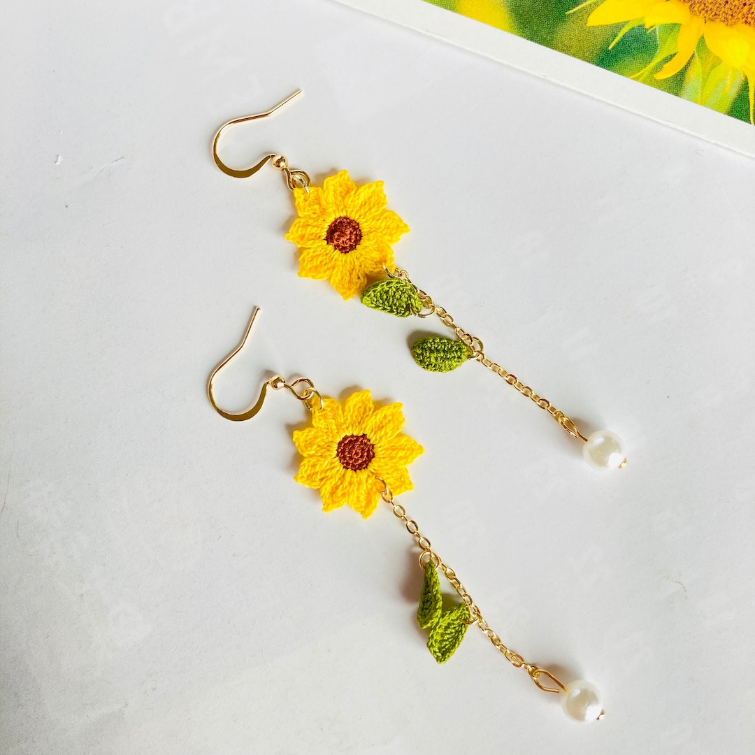 Handmade Micro Crochet Earrings Knitting Handmade Jewelry Exquisite Sun ...