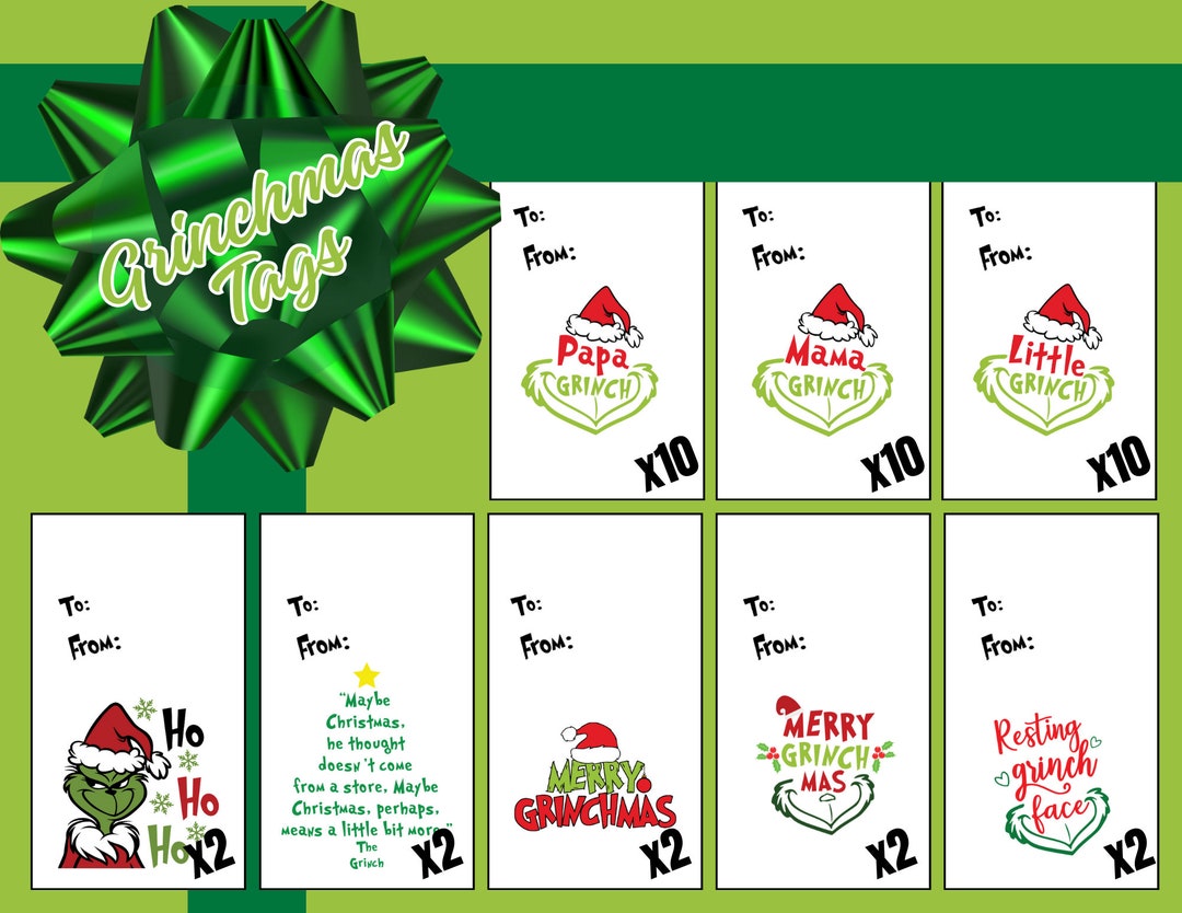 PRINTABLE Grinch Gift Tags , Papa Grinch, Mama Grinch, Little Grinch ...