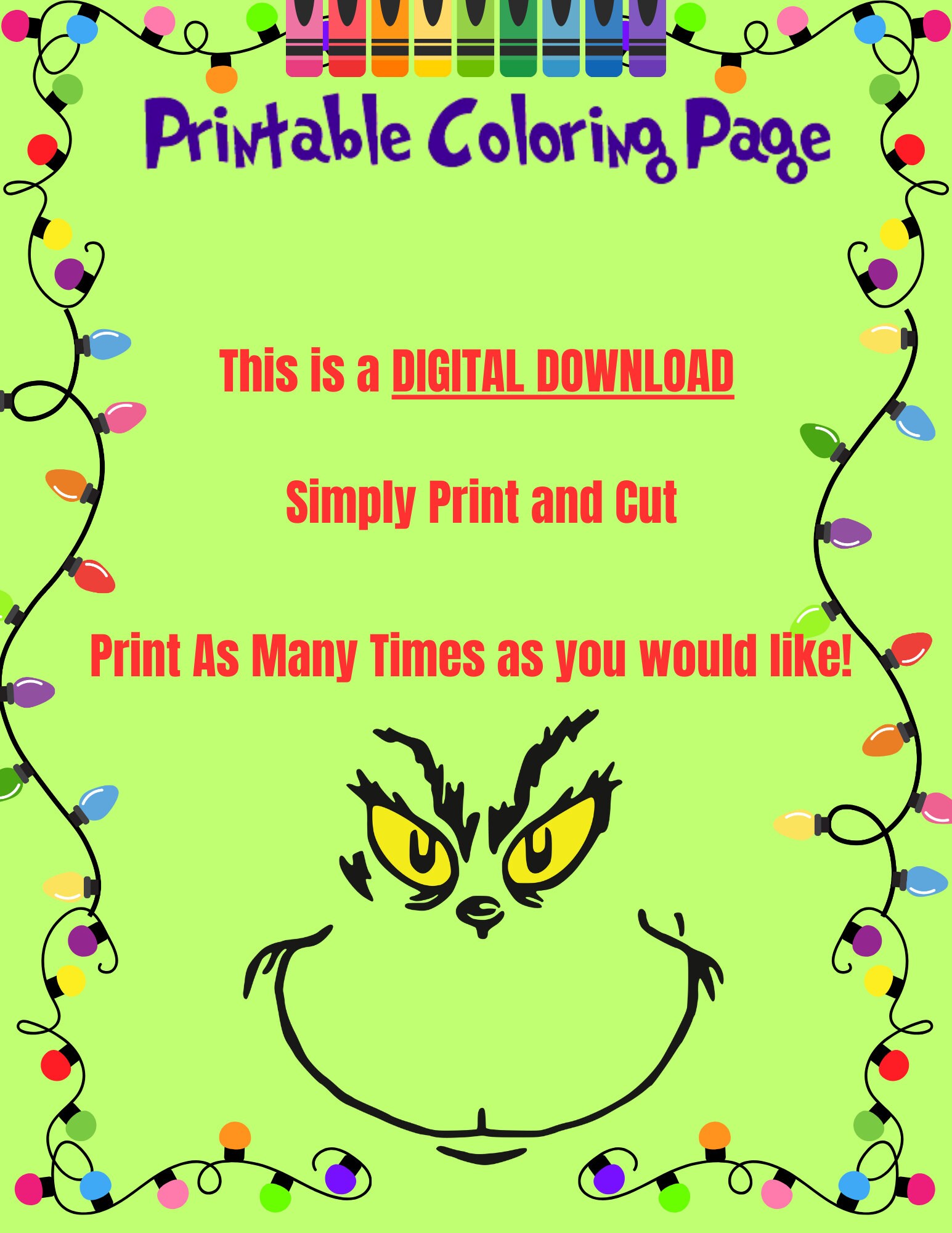 Christmas Grinch Coloring Page Grinchmas Party Digital Download - Etsy