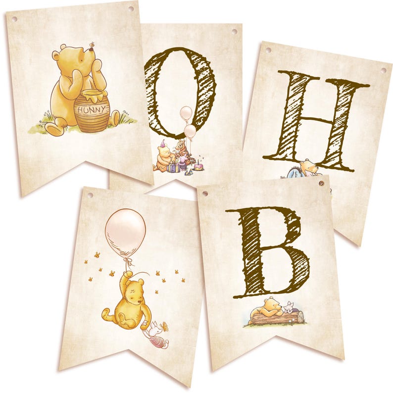Classic Winnie the Pooh Oh Baby Banner Baby Shower Decorations Flag ...
