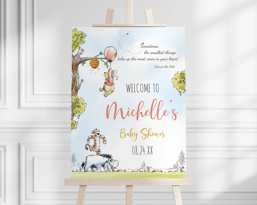 Winnie the Pooh Welcome Sign, Pooh Baby Shower Sign, Party Decorations ...