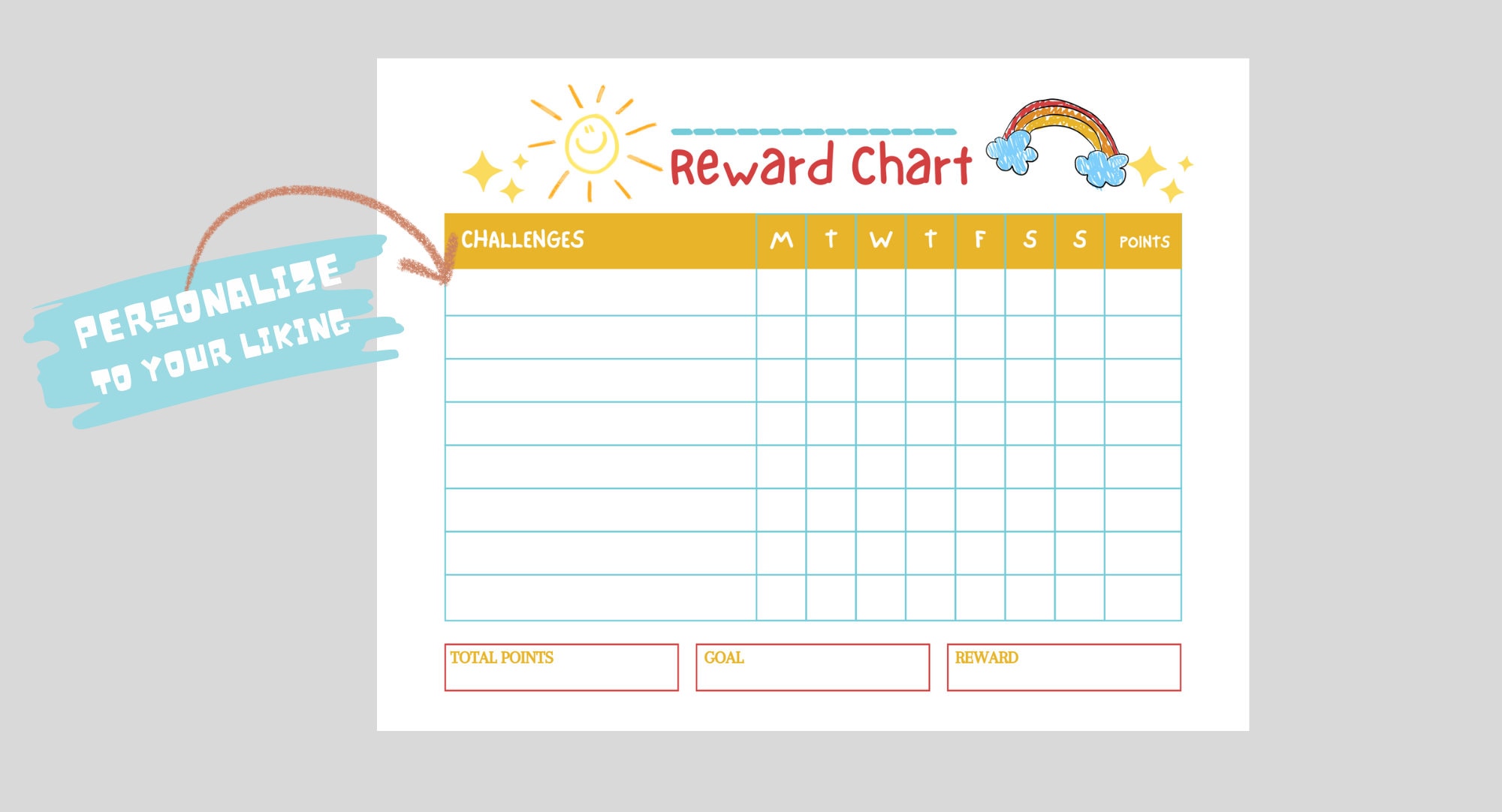 Printable Reward Chart Tracker for Kids Daily Planner - Etsy