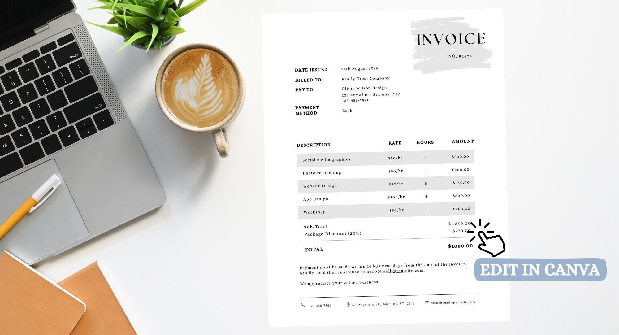Invoice Editable Template Digital Invoice Form Small - Etsy