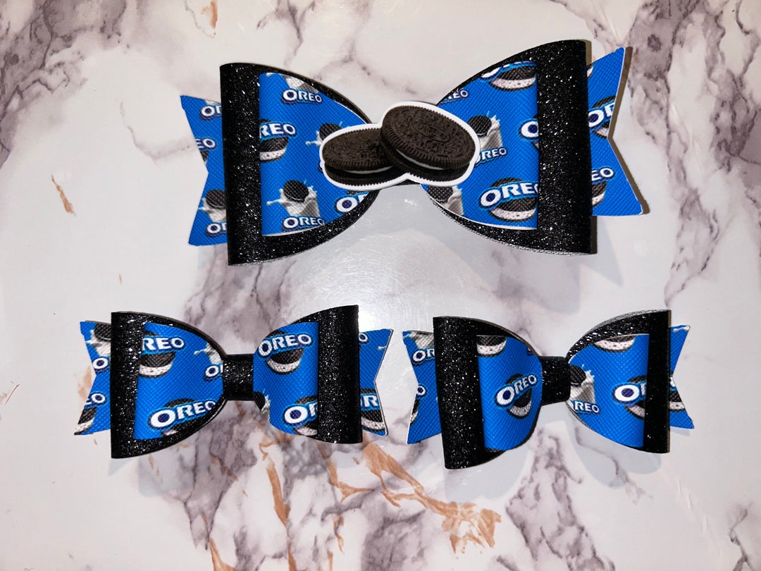Faux Leather Blue Oreo Hair Bow - Etsy