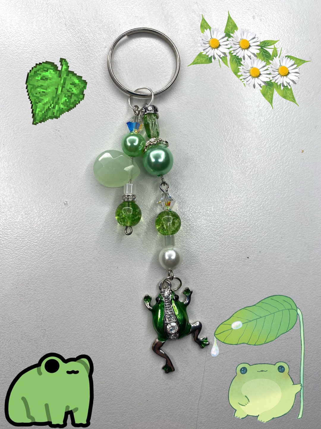 Cute Green Frog Charm Beaded Keychain - Etsy