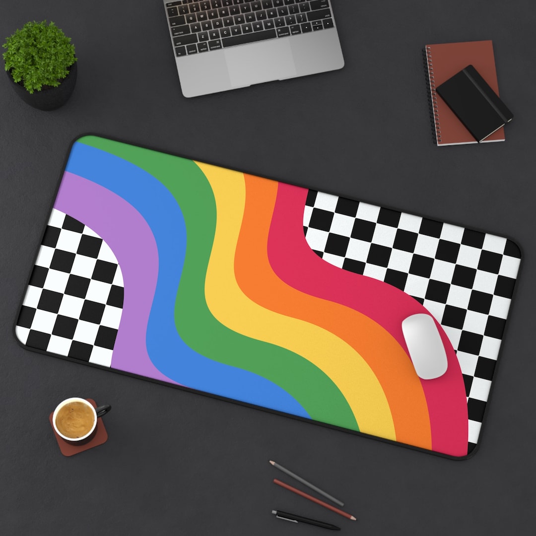 Rainbow Checkered Desk Mat, Office Gift for Her New Job, Home Office ...