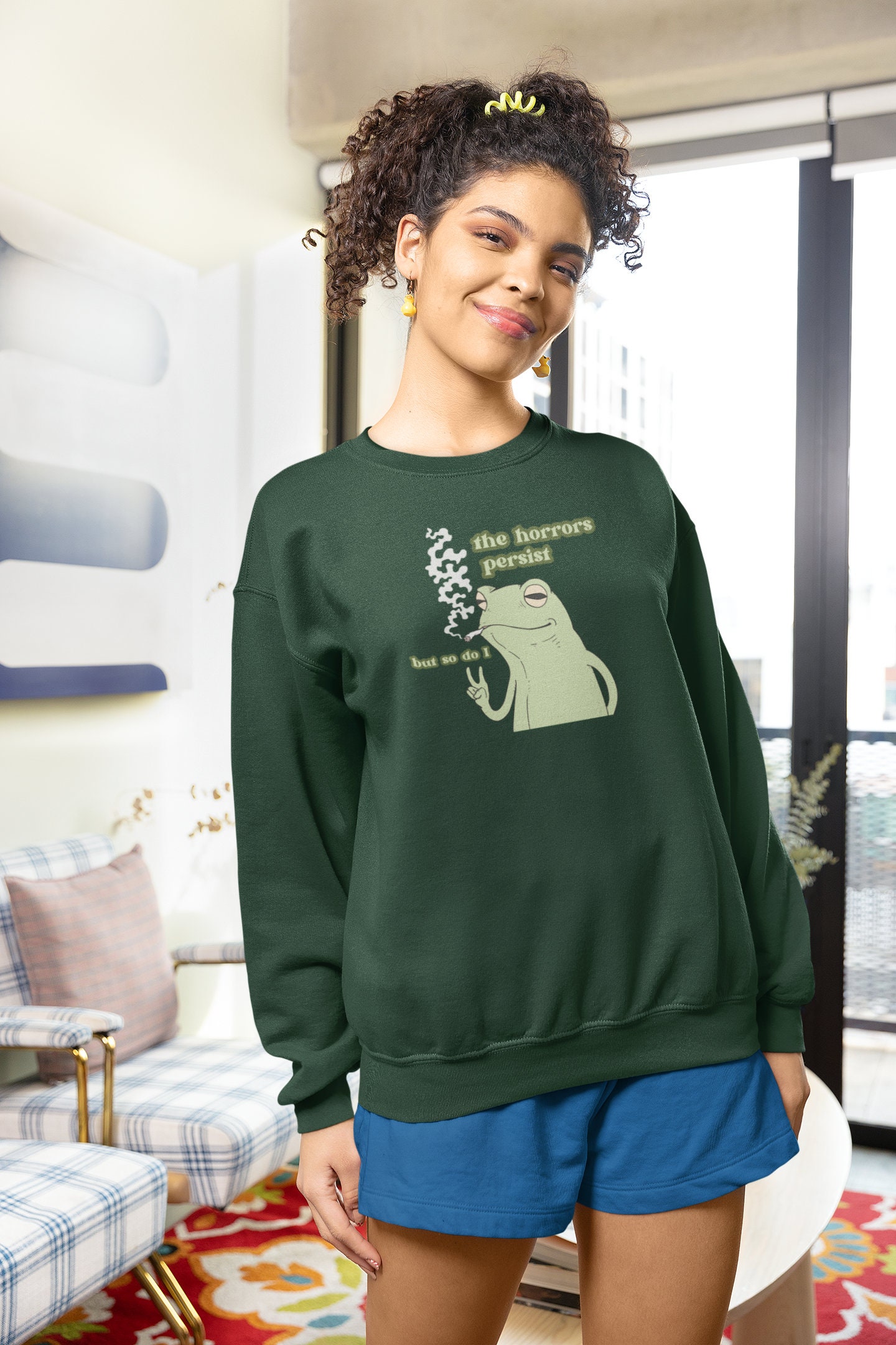 The Horrors Persist Frog Sweatshirt, Froggy, Funny Cottage Core, Frog ...