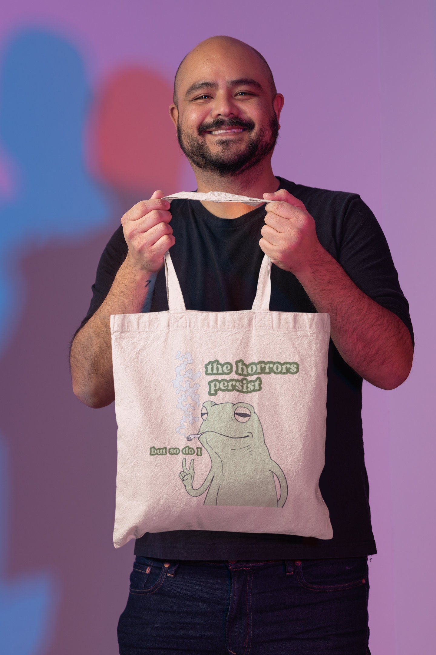 The Horrors Persist Frog Bag, Funny Tote Bags, Froggy, Funny Cottage ...