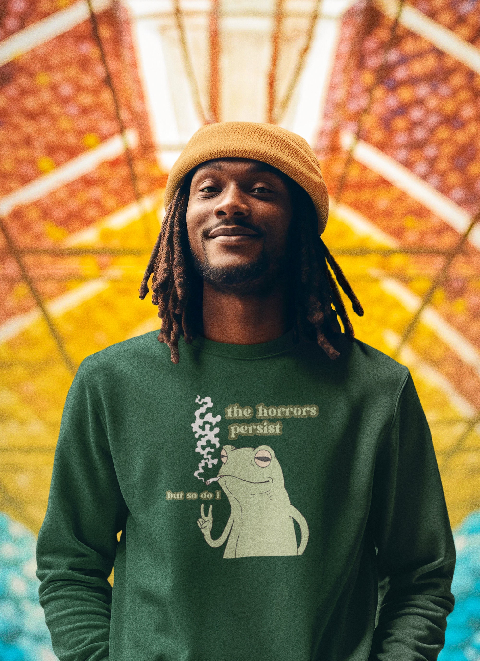 The Horrors Persist Frog Sweatshirt, Froggy, Funny Cottage Core, Frog ...