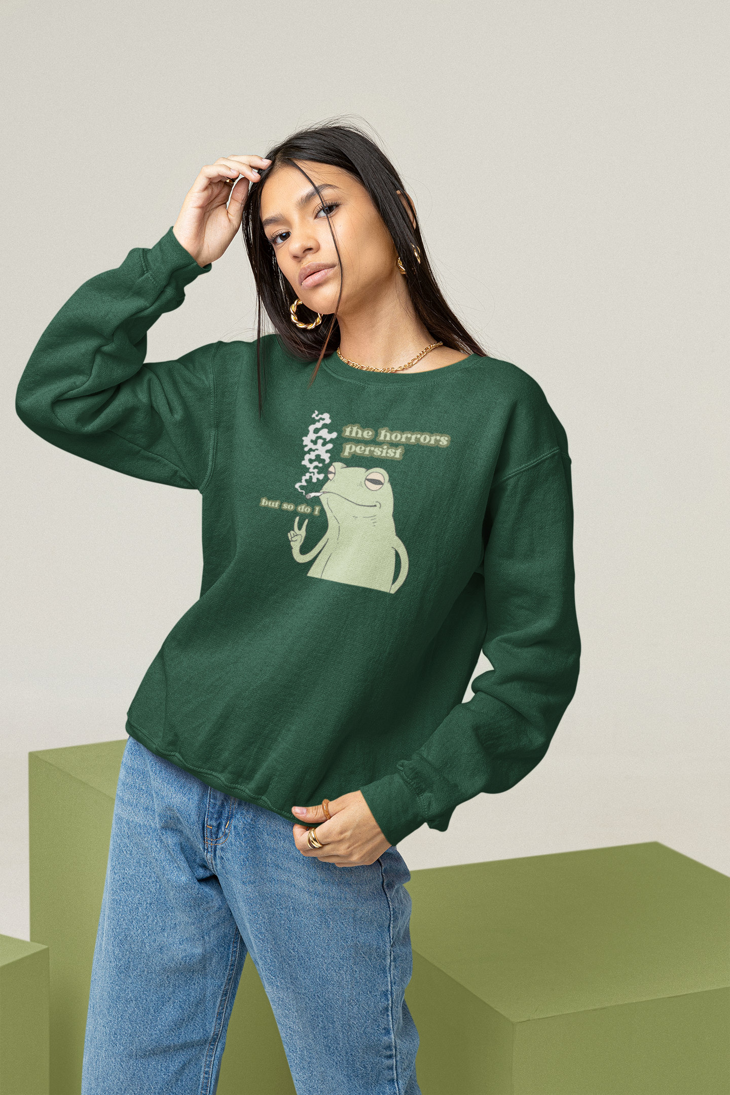 The Horrors Persist Frog Sweatshirt, Froggy, Funny Cottage Core, Frog ...