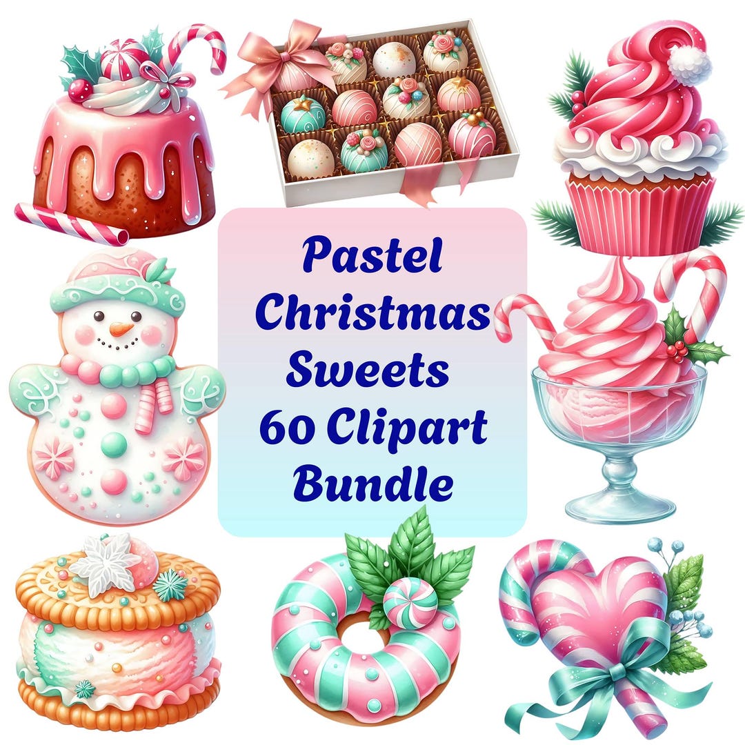 Christmas Sweets Clipart: 60 Pastel Watercolor Dessert Pngs (digital ...