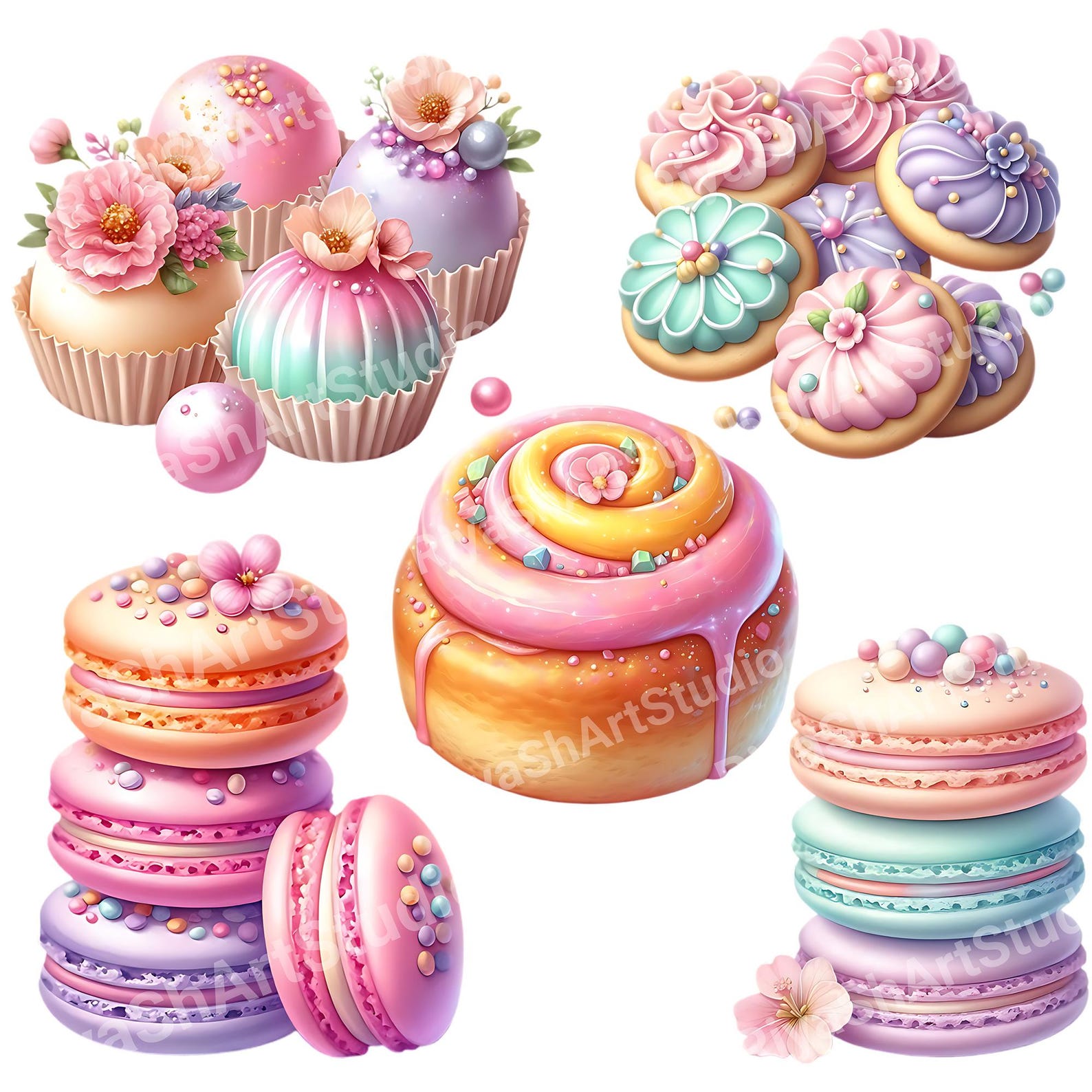 Pastel Dessert Clipart Bundle – 40 Watercolor Sweets Png(digital ...