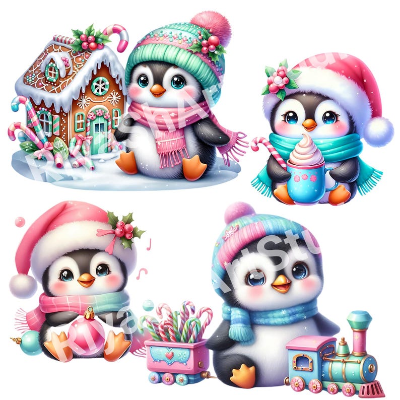 Penguin Clipart Bundle: 50 Watercolor Christmas Pngs (digital Download ...