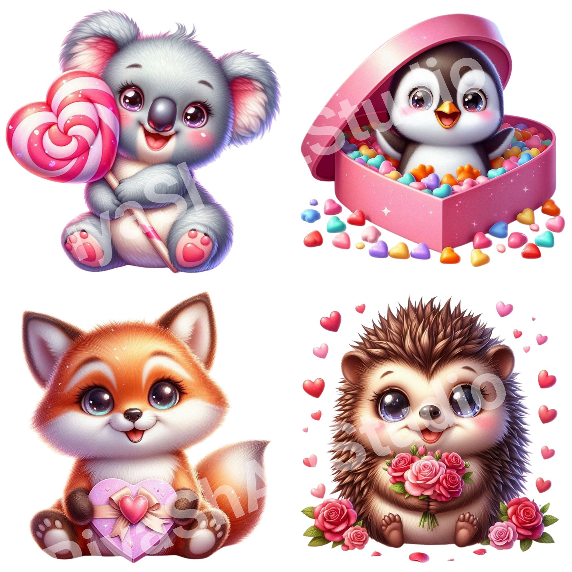 Valentine Animals Clipart Bundle: 52 Adorable Pastel Pngs (digital ...