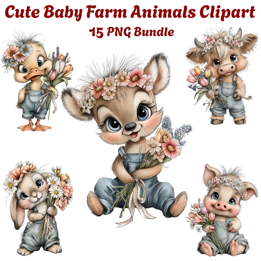 Baby Farm Animals Clipart Bundle: Watercolor Spring Animals (digital ...