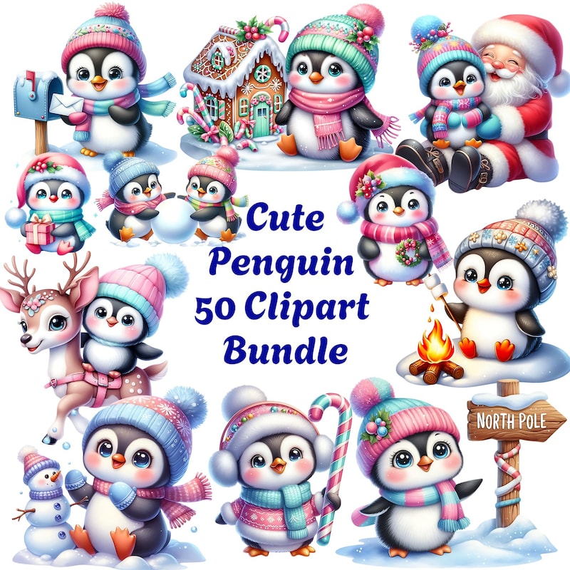 Cute Penguin Clipart - Etsy