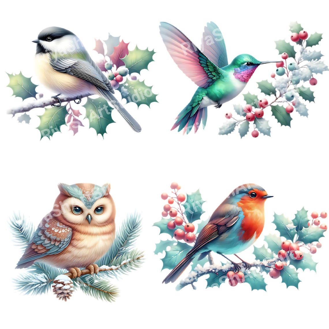 Watercolor Winter Birds Clipart Bundle - 20 Christmas Pngs (digital ...