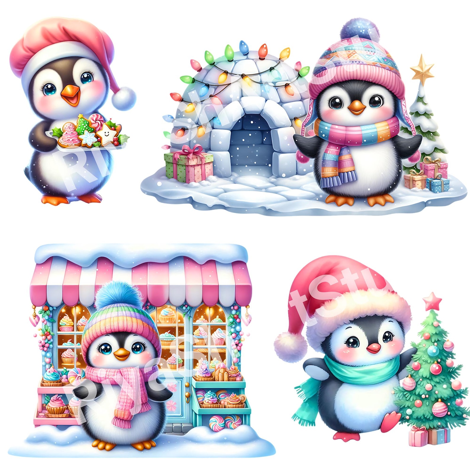Penguin Clipart Bundle: 50 Watercolor Christmas Pngs (digital Download ...