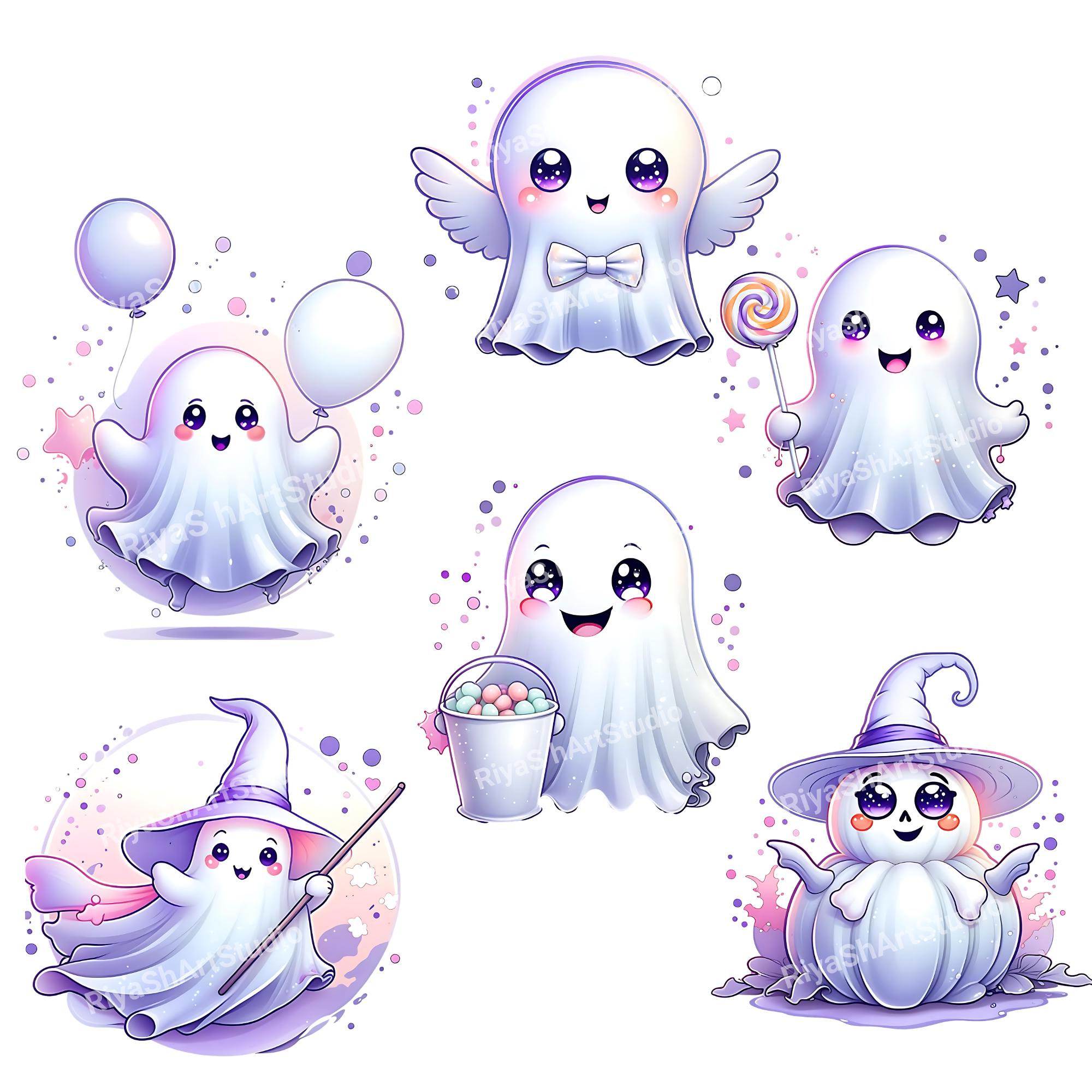 Kawaii Ghost Clipart Bundle: Pastel Halloween Pngs (digital Download ...