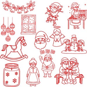 Christmas Doodle Clipart Bundle: 100 Line Art Designs in 3 Colors ...