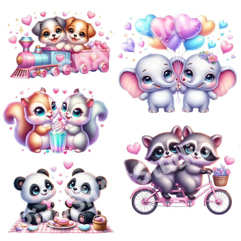 Valentine Animals Clipart Bundle: 52 Adorable Pastel Pngs (digital ...