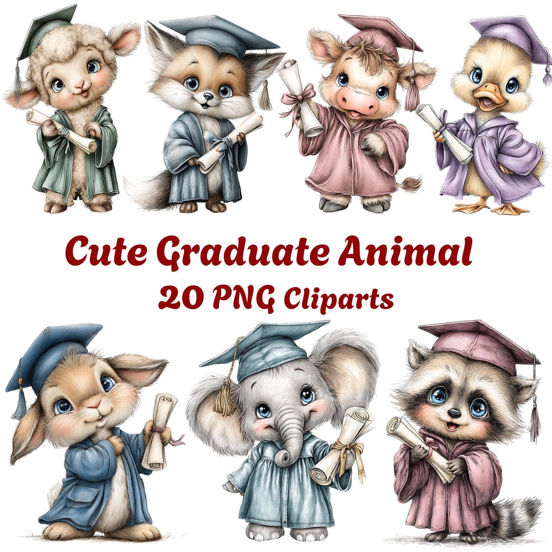 Graduate Animals Clipart Bundle: Watercolor Animals (digital Download ...