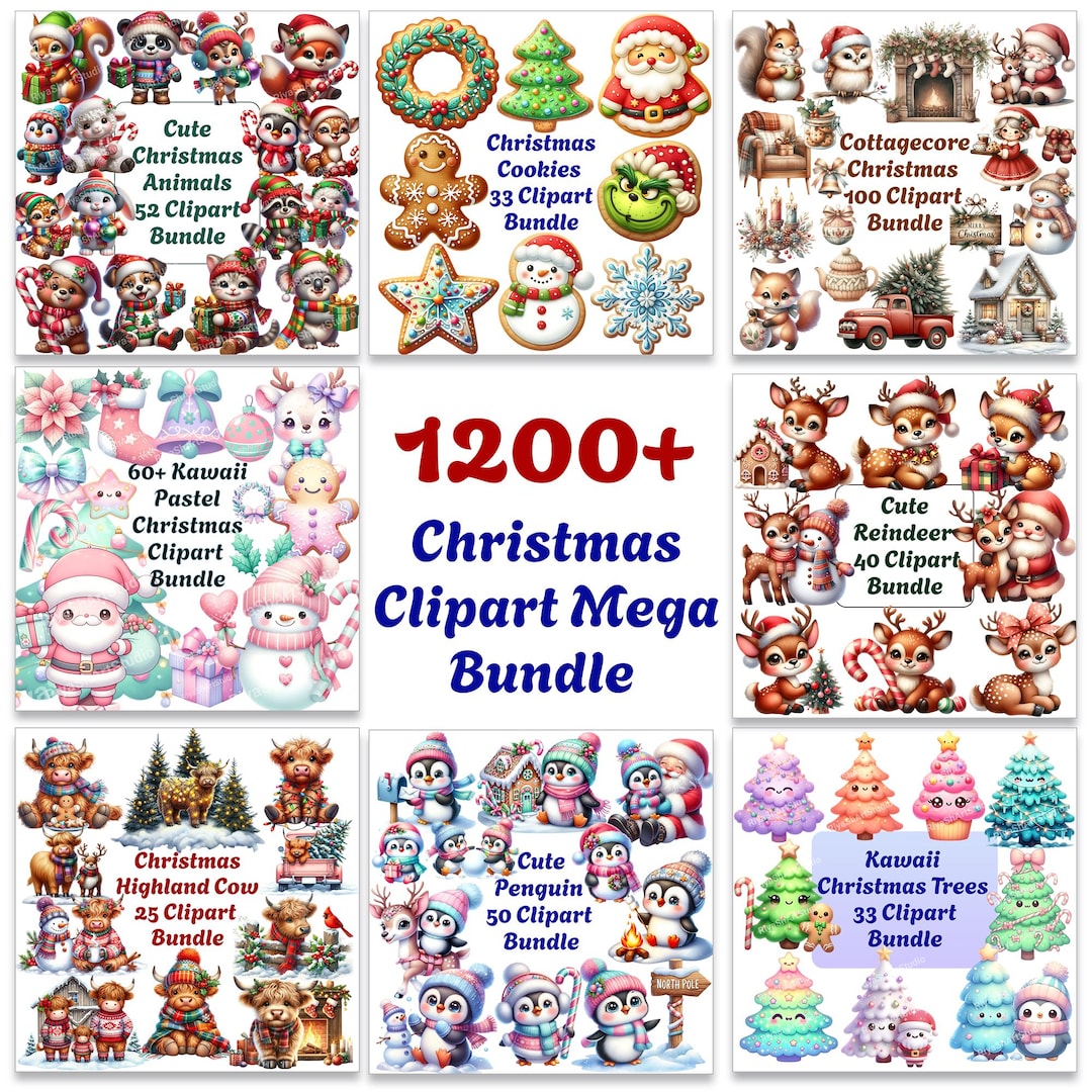 Christmas Mega Bundle: 1,200+ PNG Cliparts + Digital Papers (digital ...