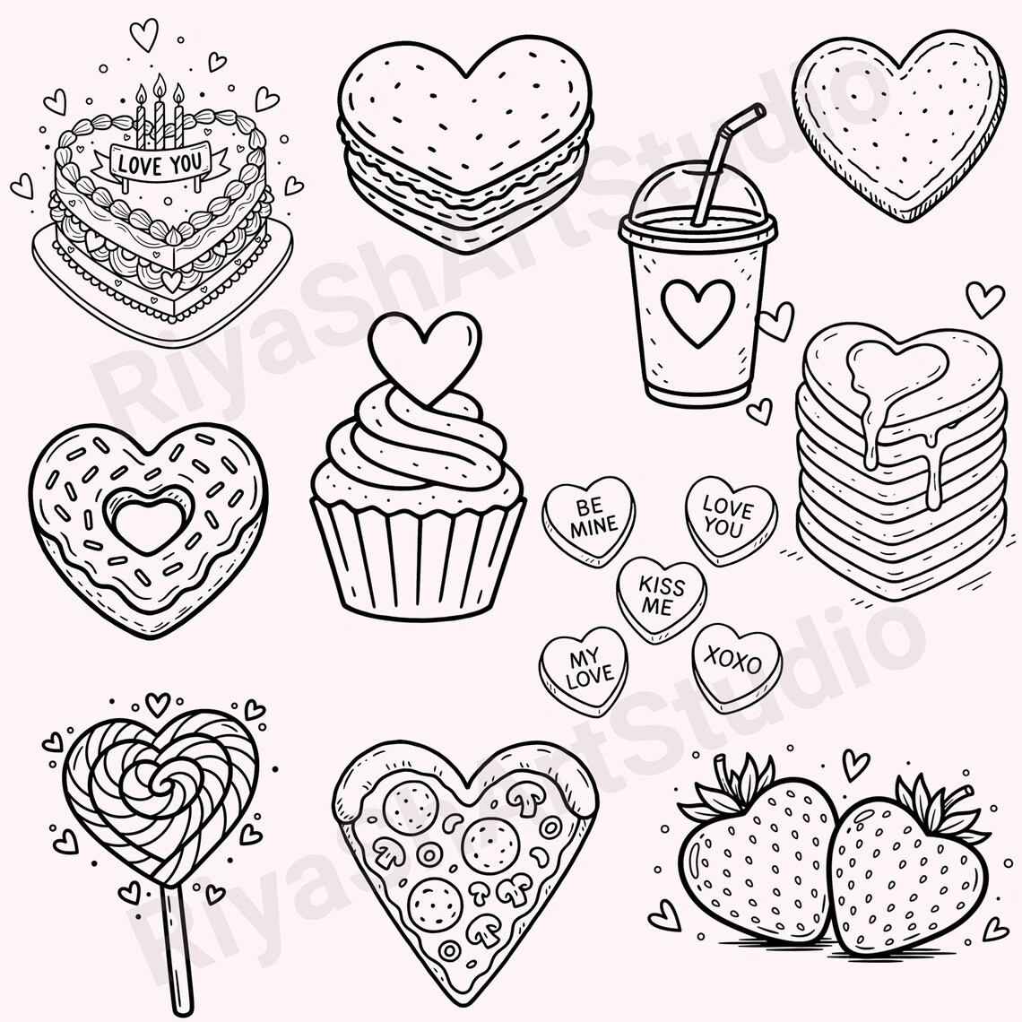 Valentine Doodles PNG SVG: 60 Line Art Clipart (digital Download) - Etsy