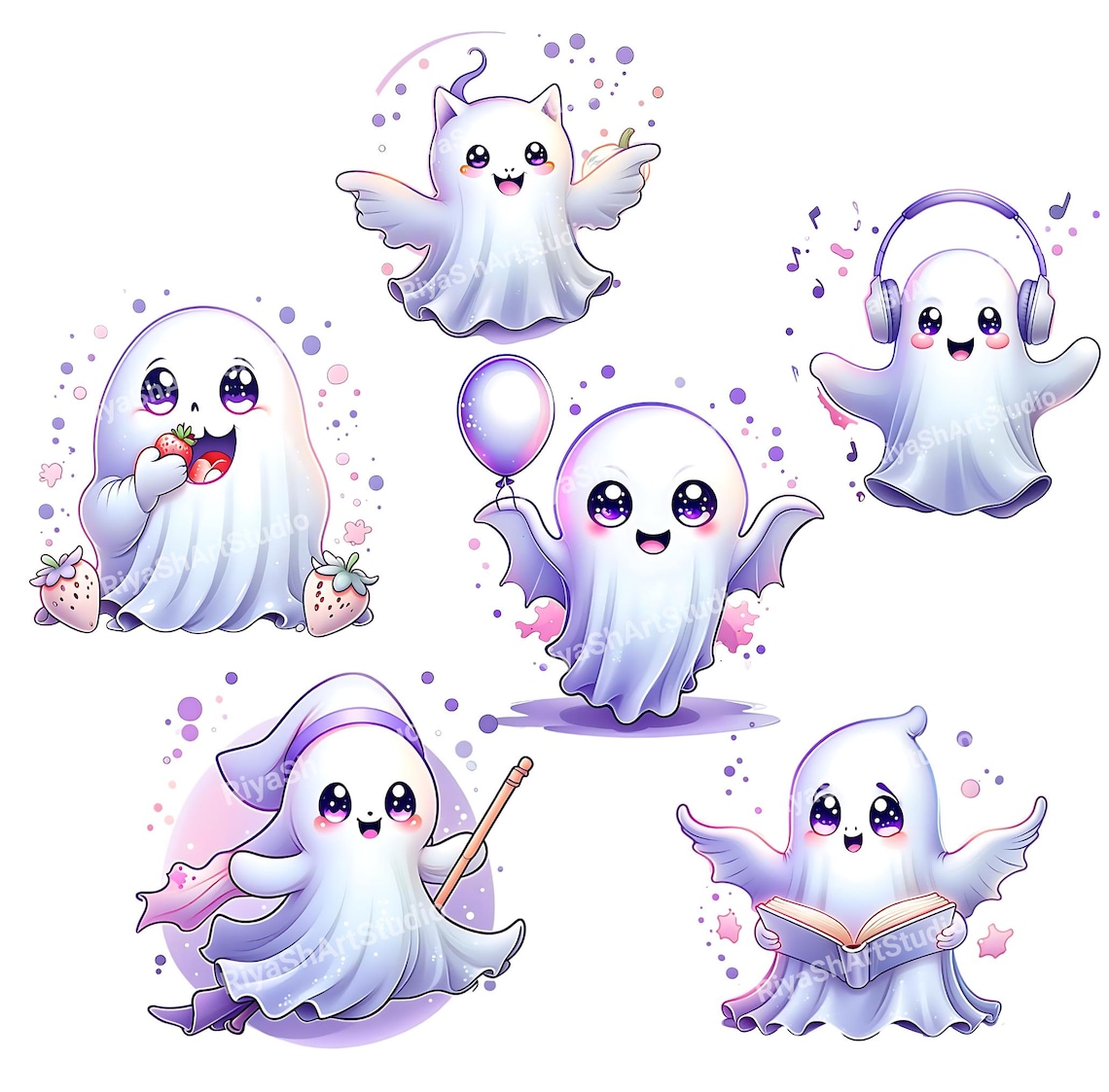 Kawaii Ghost Clipart Bundle: Pastel Halloween Pngs (digital Download ...
