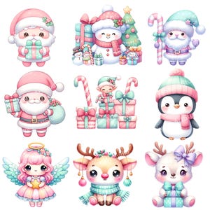 Kawaii Pastel Christmas Clipart Bundle - 60+ Holiday Pngs (digital ...
