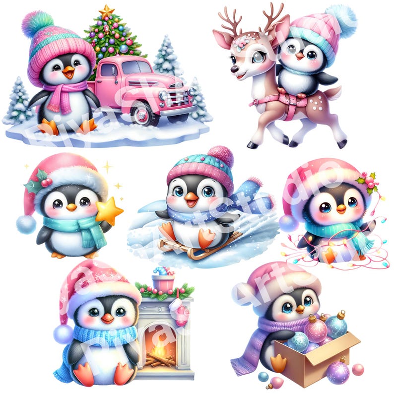 Penguin Clipart Bundle: 50 Watercolor Christmas Pngs (digital Download ...
