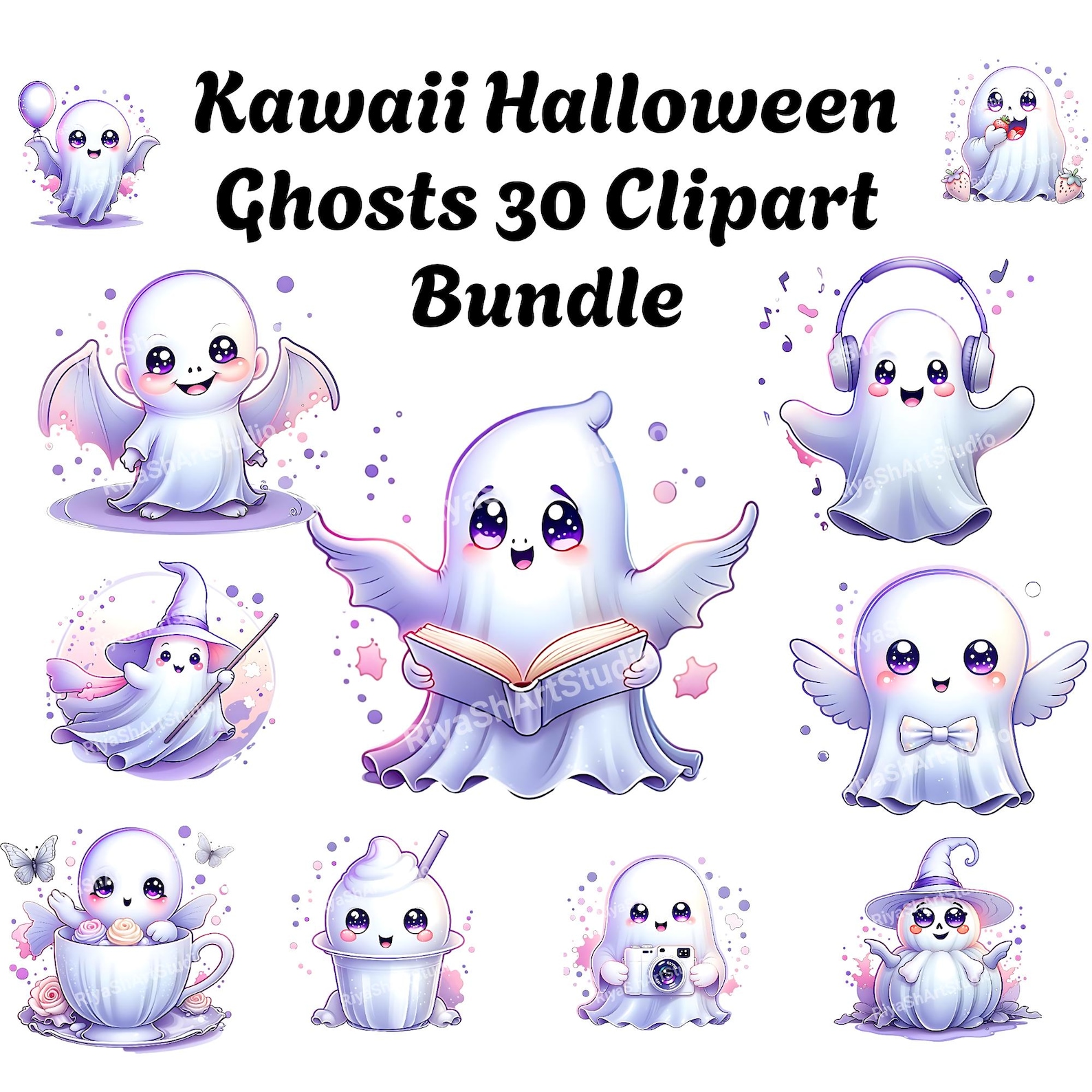 Kawaii Ghost Clipart Bundle: Pastel Halloween Pngs (digital Download ...