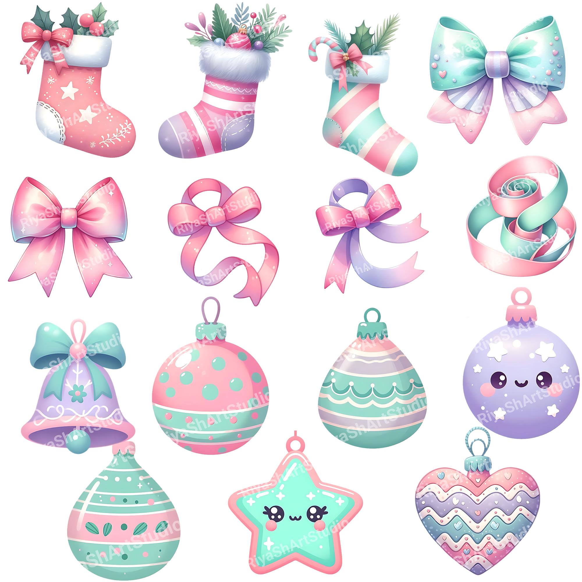 Kawaii Pastel Christmas Clipart Bundle - 60+ Holiday Pngs (digital ...