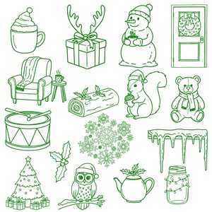 Christmas Doodle Clipart Bundle: 100 Line Art Designs in 3 Colors ...