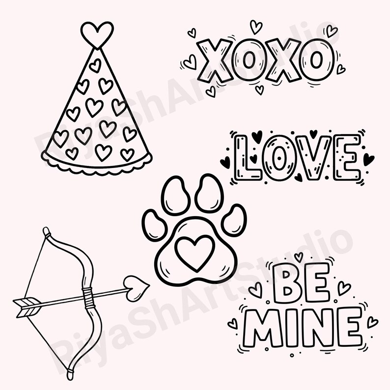 Valentine Doodles PNG SVG: 60 Line Art Clipart (digital Download) - Etsy