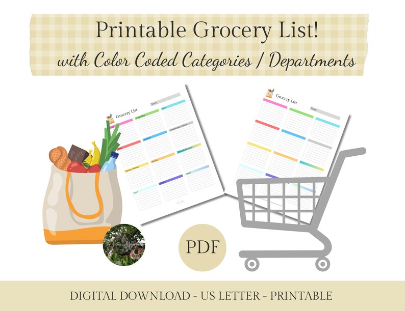 Detailed Color Coded Grocery List Printable With Departments & Blank ...