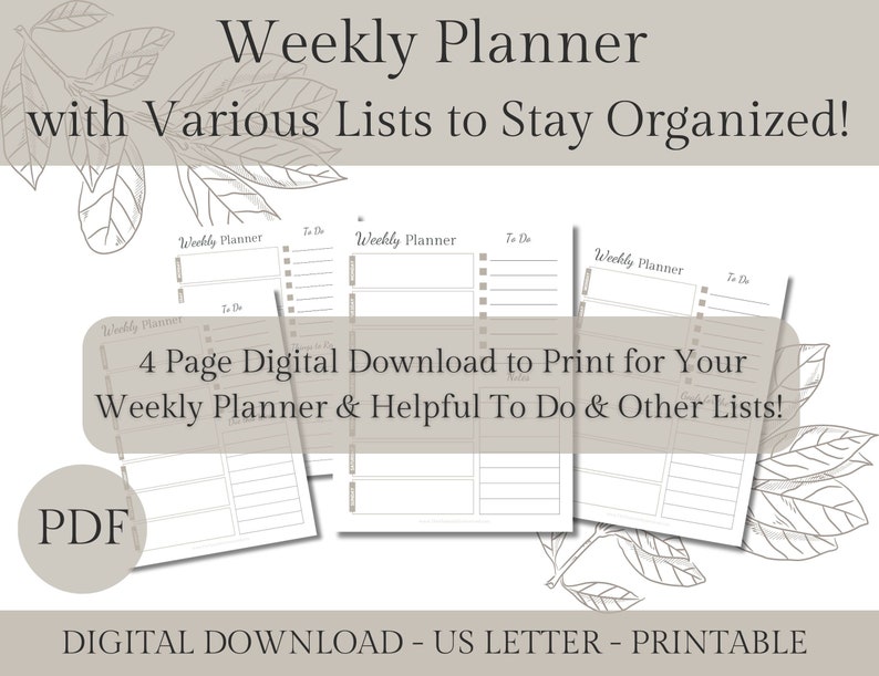 Weekly Planner Printable: To-do Lists, Goals, Notes (US Letter, PDF ...